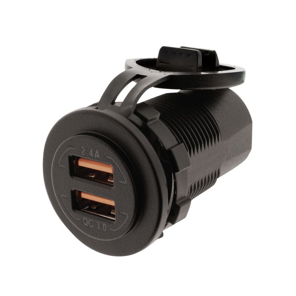 DUAL USB SOCKET PORT A- 5v 2.4a PORT B- QC3.0 3.6-12v 18w ( 10 pack )